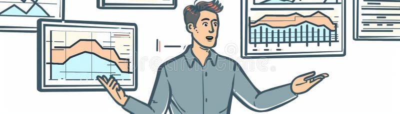 Cartoon Illustrating a Techsavvy Financial Analyst Presenting Data ...
