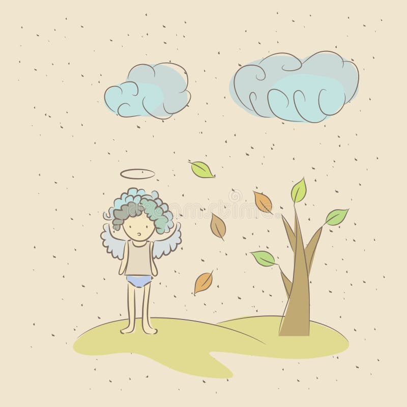 Cartoon Illustration of an Angel Sad because of the Fall Stock Vector ...