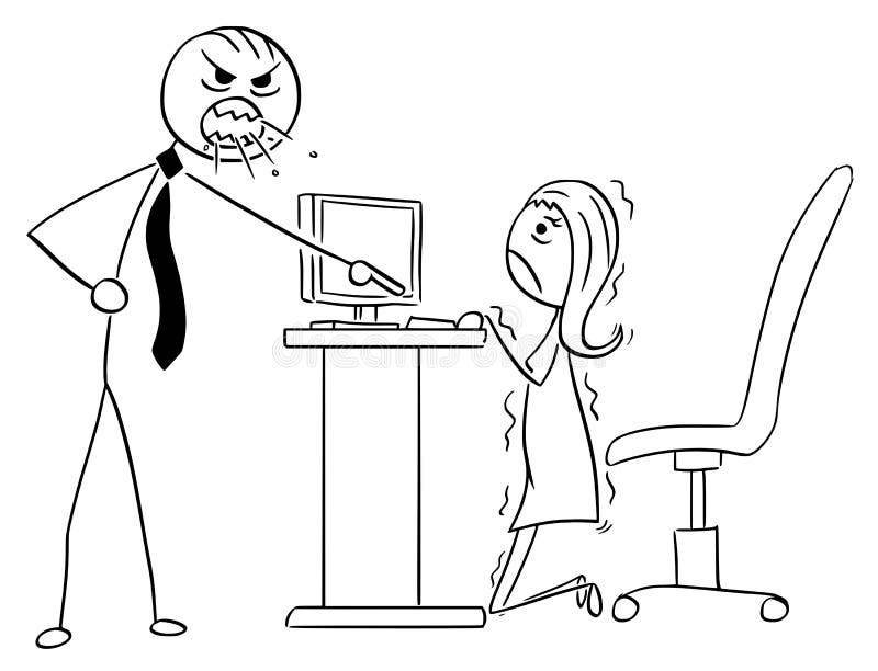 Cartoon Illustration Of Angry Boss Manager Screaming At Business Stock