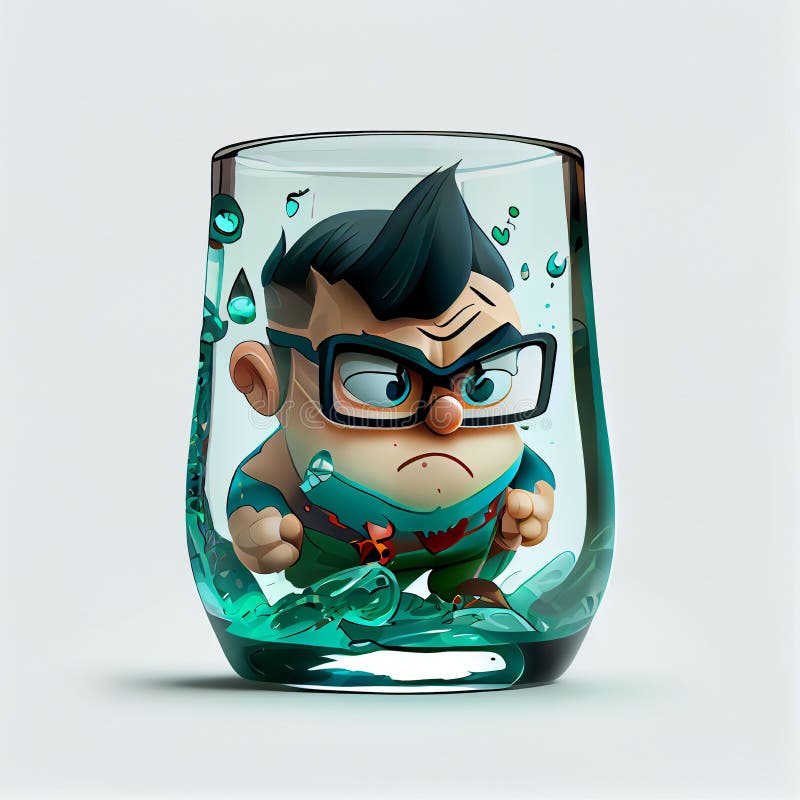 Cartoon Illustration of an Angry Man Inside a Glass Stock Illustration ...