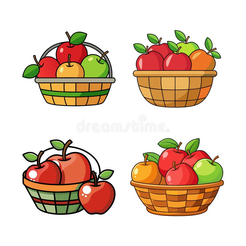 Cartoon Illustration of Apples in a Basket Stock Vector - Illustration ...