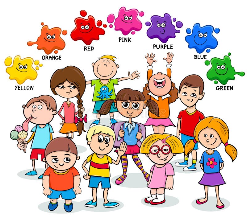 Basic Colors Educational Page with Happy Kids Stock Vector ...