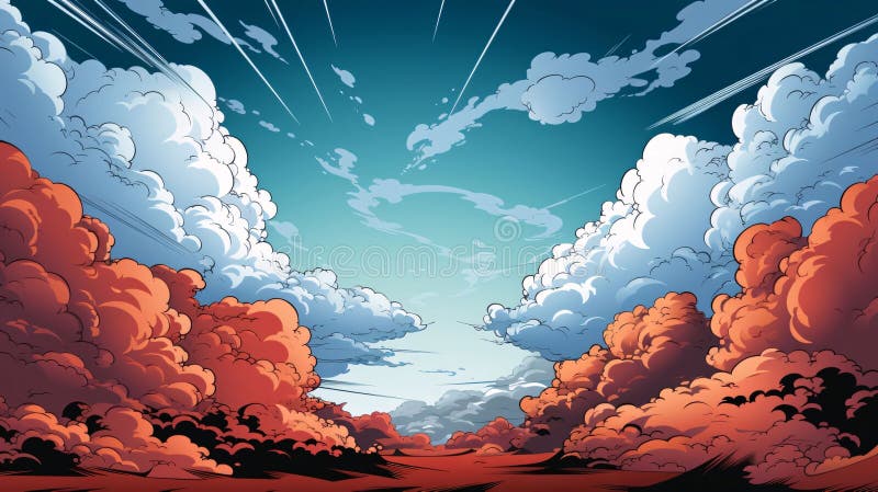 Cartoon Illustration of a Big Explosion with Clouds in the Sky Stock ...