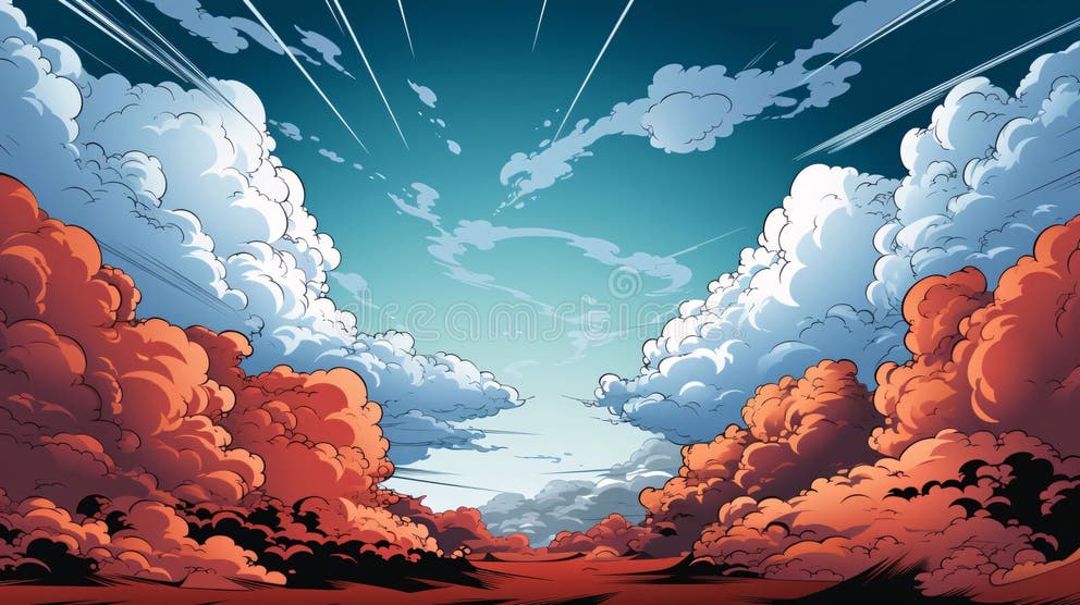 Cartoon Illustration of a Big Explosion with Clouds in the Sky Stock ...