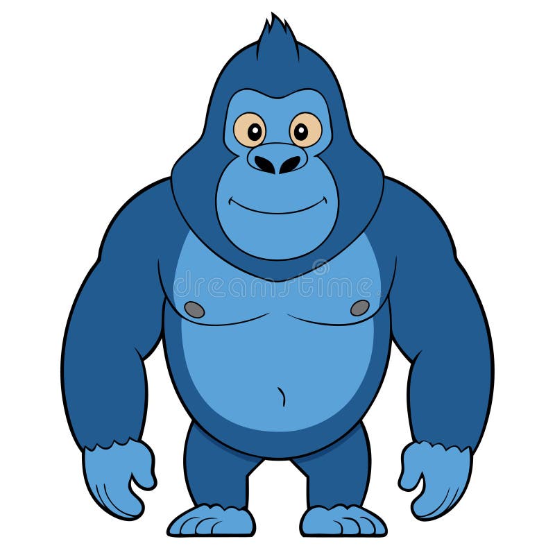 Cartoon Illustration of a Blue Gorilla with a Friendly Expression ...