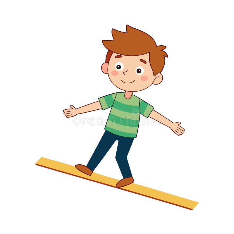 Boy Balancing on Beam: Cartoon Character for Balance, Coordination, and ...