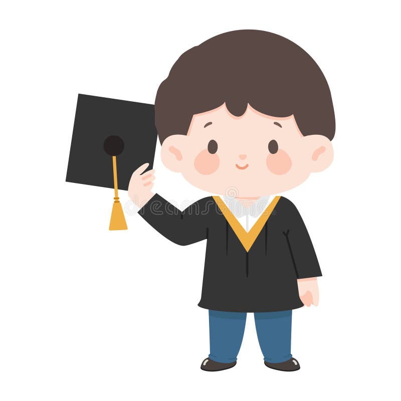 Cartoon Illustration of Boy Graduate Holding Mortarboard Stock Vector ...