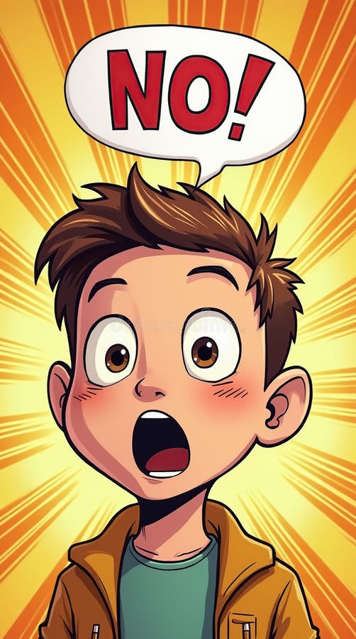 Comic Style Surprised Boy with Bright Expression and Speech Bubble ...