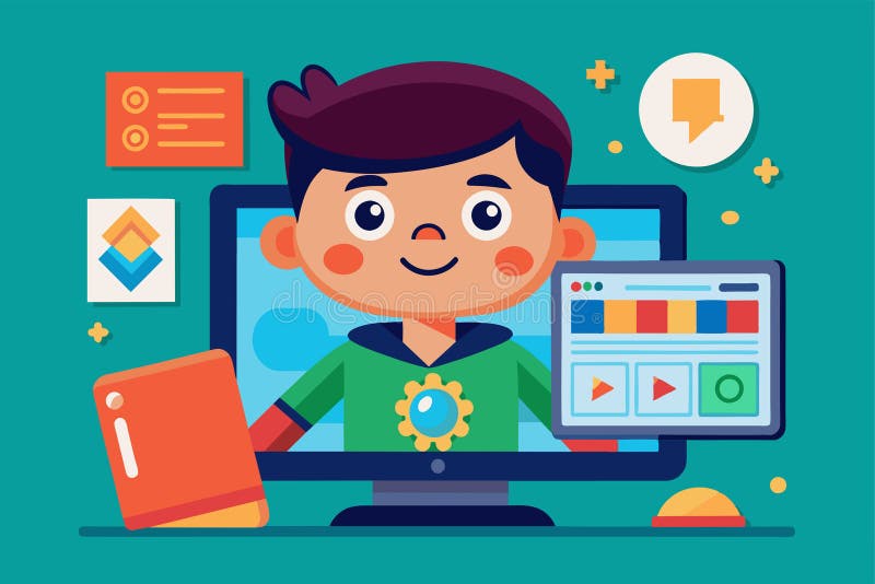 Boy Cartoon Using Computer Stock Illustrations – 1,750 Boy Cartoon ...