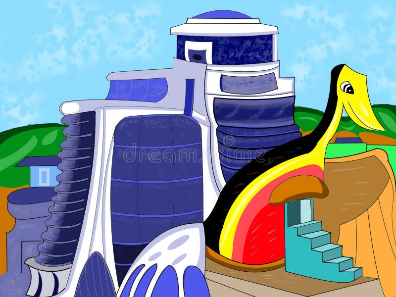 Cartoon Illustration of a Building with Architectural Concepts 20 ...