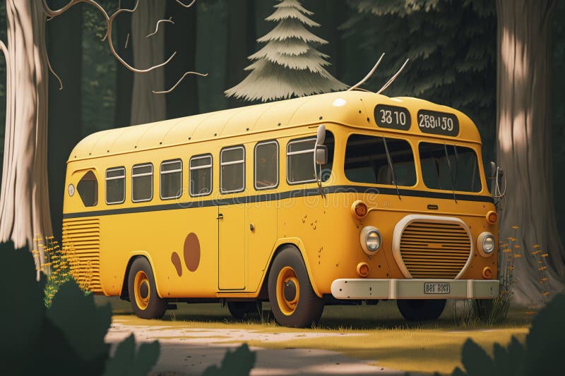 Cartoon Illustration, Bus in the Forest, Ai Generative Stock ...