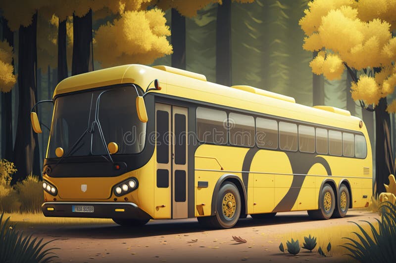 Cartoon Illustration, Bus in the Forest, Ai Generative Stock ...