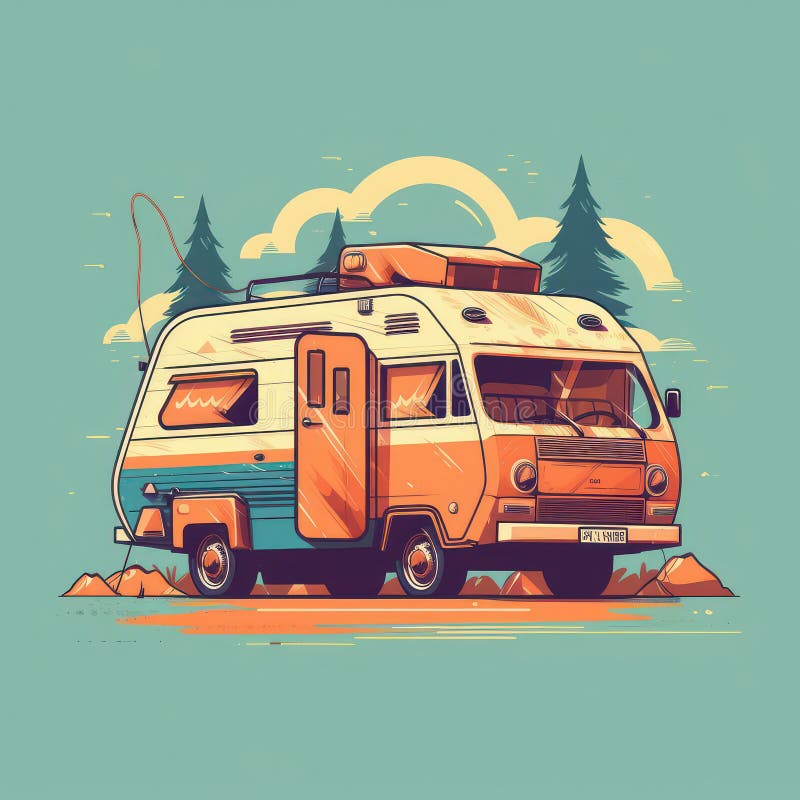 A Cartoon Illustration of a Camper Van. Generative AI. Stock ...