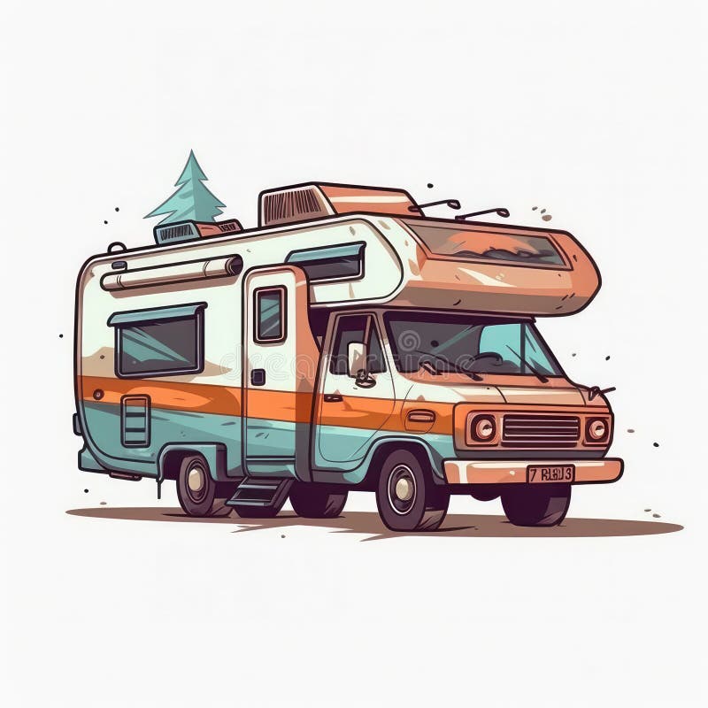 A Cartoon Illustration of a Camper Van. Generative AI. Stock ...