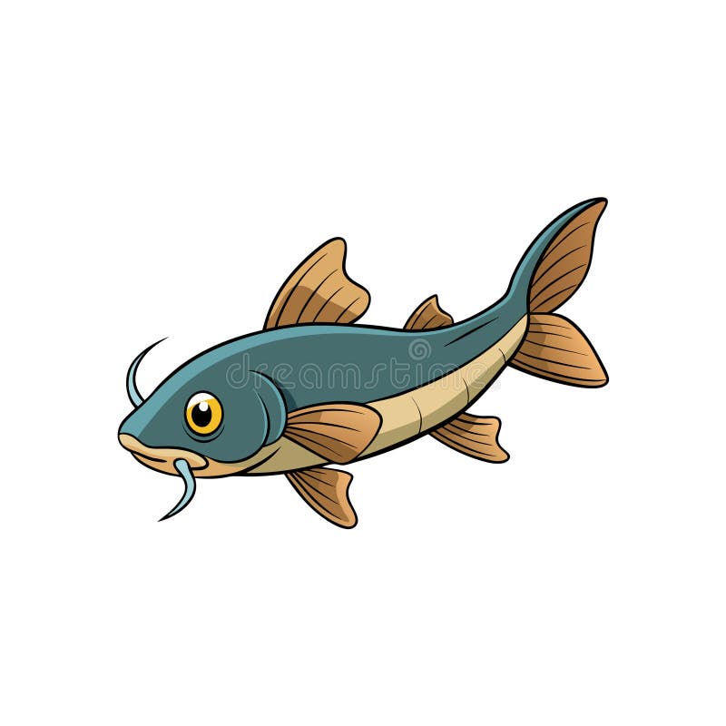 Cartoon Illustration of a Catfish Swimming on a White Background Stock ...