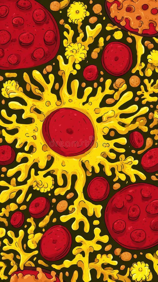 Cartoon Illustration of Cells, Germs, or Food in an Abstract Pattern on ...