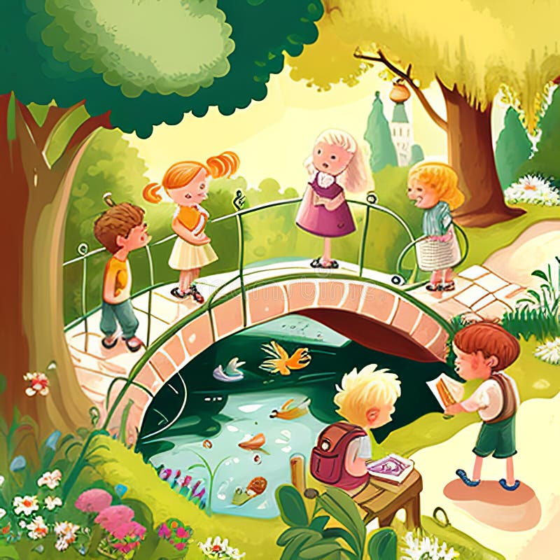 Cartoon Illustration of Children Reading a Book Stock Illustration ...