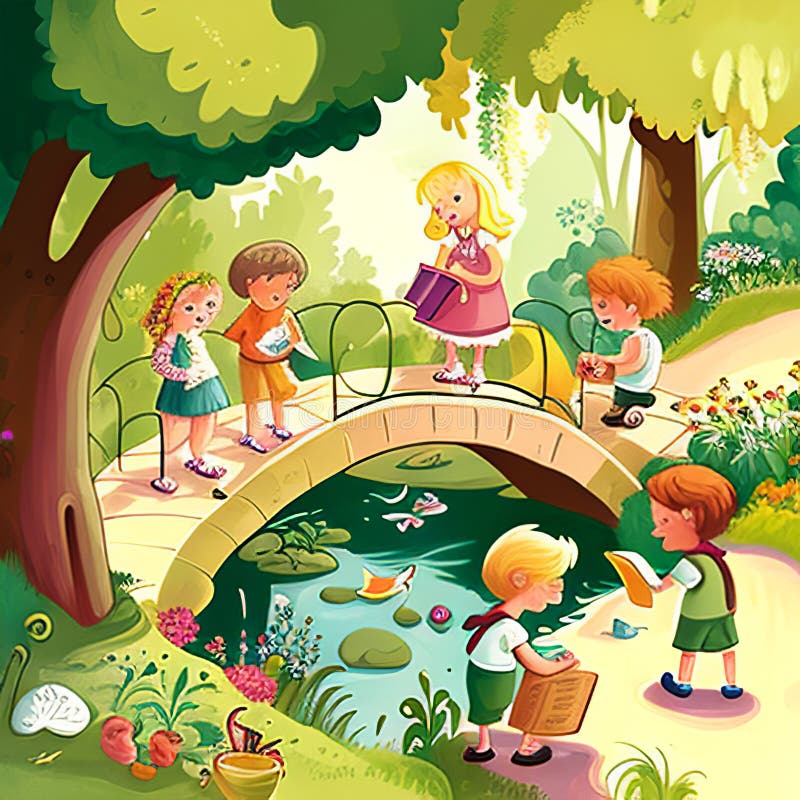 Cartoon Illustration of Children Reading a Book Stock Illustration ...