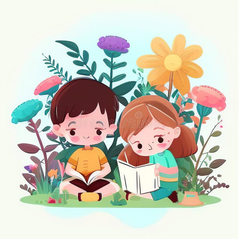 Children Reading Book Park Cartoon Stock Illustrations – 409 Children ...