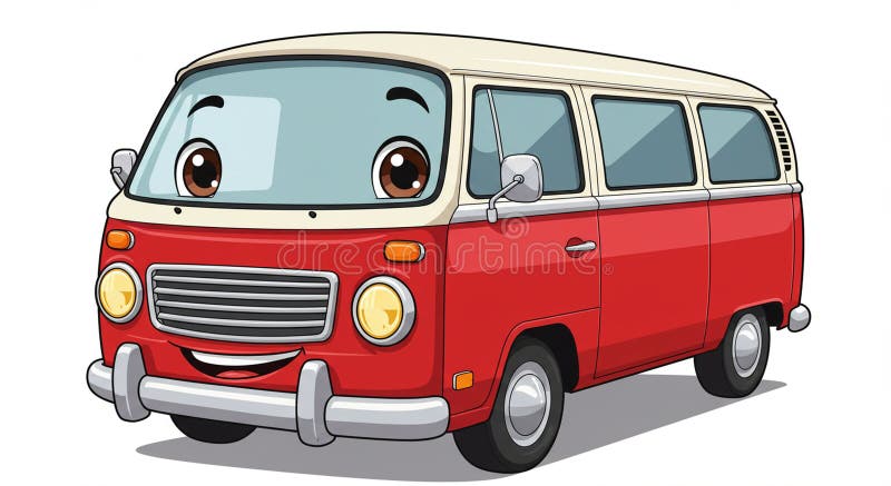 A Cartoon Illustration of a Classic Van with Anthropomorphic Features ...