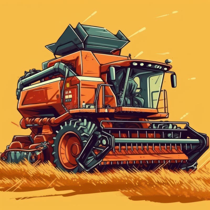 A Cartoon Illustration of a Combine Harvester. Stock Illustration ...