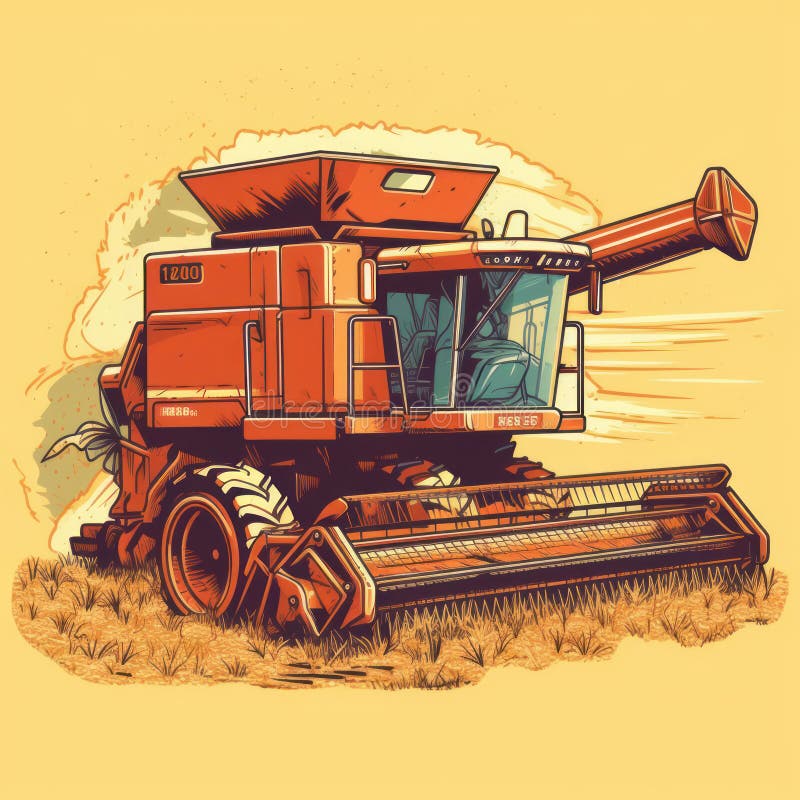 A Cartoon Illustration of a Combine Harvester. Stock Illustration ...