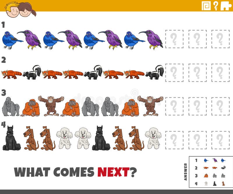 Educational Pattern Activity for Children with Cartoon Animals Stock ...