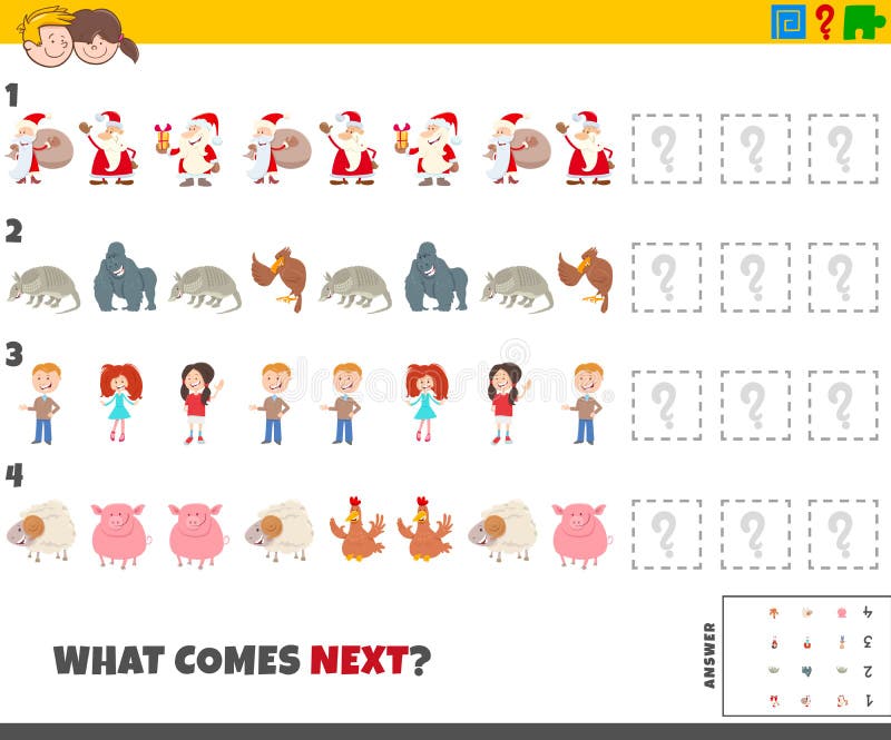 Educational Pattern Game for Children with Cartoon Characters Stock ...