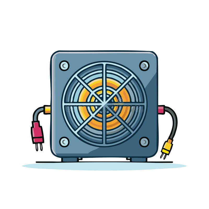 Cartoon Illustration of a Computer Power Supply Unit with Cables Stock ...