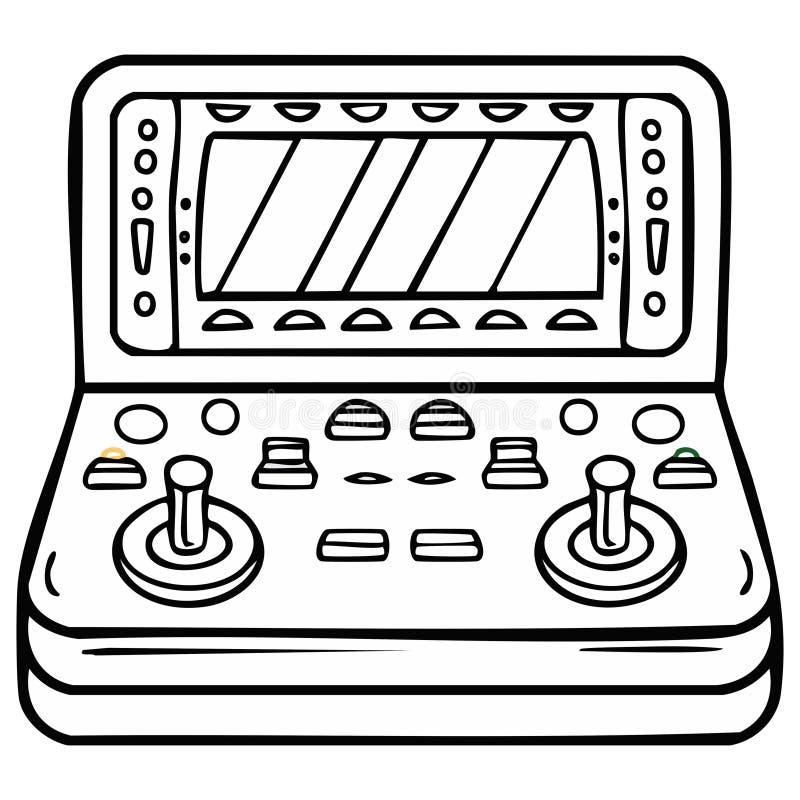 Cartoon Illustration of a Control Panel with Screen and Joysticks Stock ...