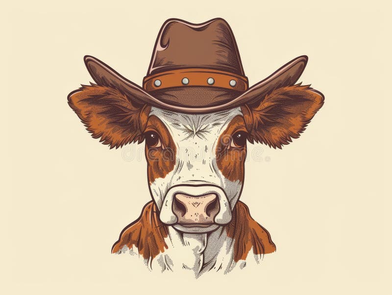 A Cartoon Illustration of a Cow Wearing a Cowboy Hat Stock Illustration ...