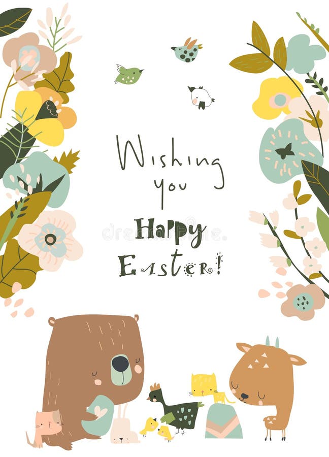 Cartoon Illustration with Cute Animals Celebrating Easter Stock Vector ...