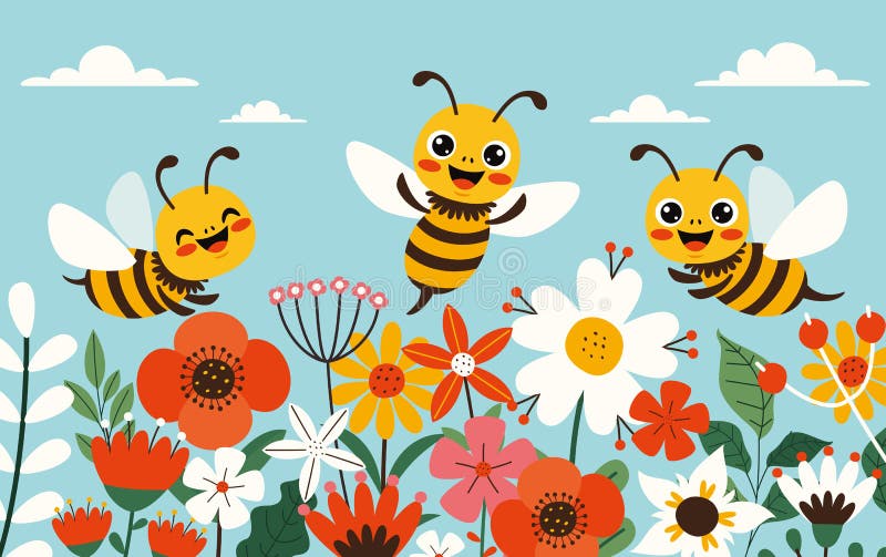 Cartoon Illustration of Cute Bees Stock Illustration - Illustration of ...