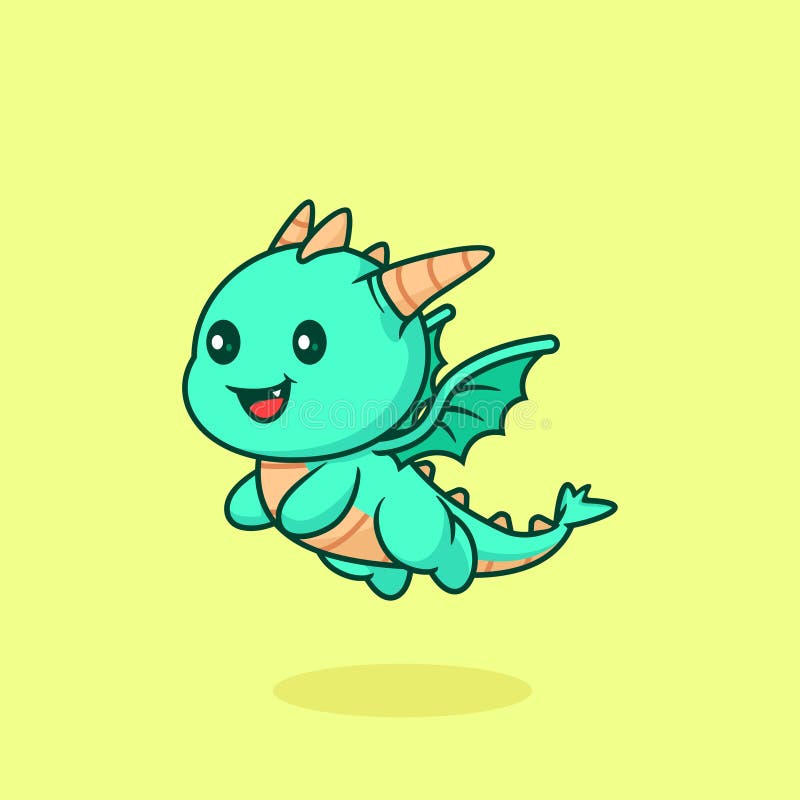 Cartoon Illustration of a Cute Dragon Flying Stock Vector ...