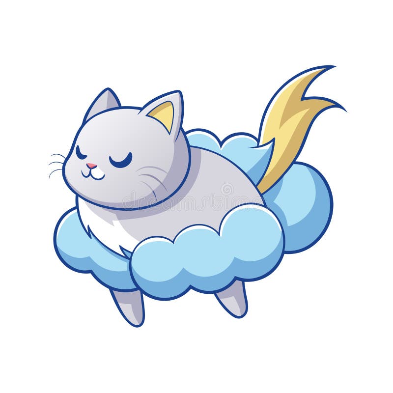 Cute Cartoon Cat Cloud Character Illustration, Vector Design Element ...