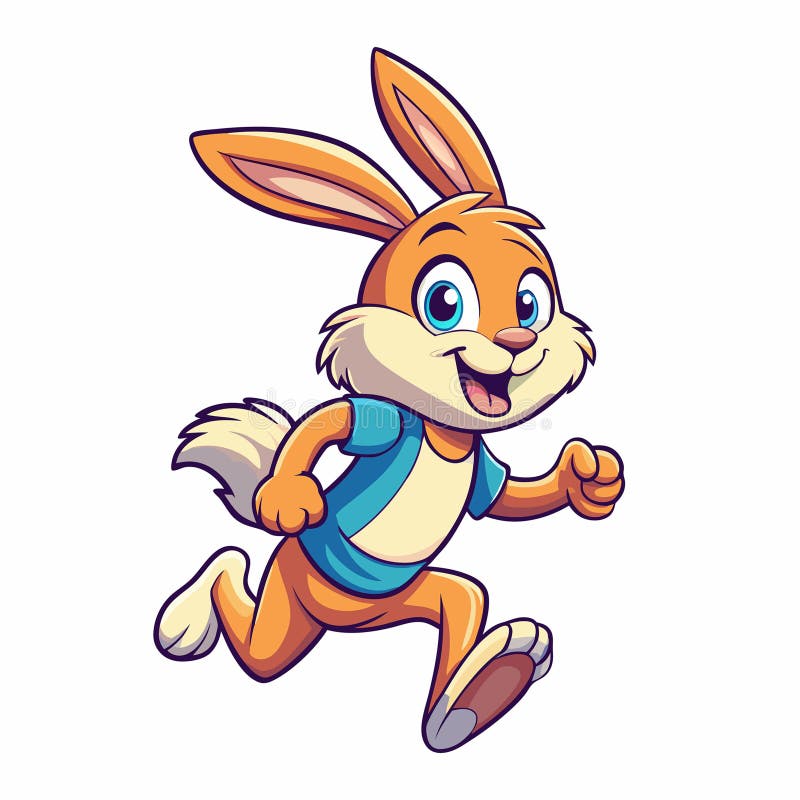 Cartoon Illustration of a Cute Running Rabbit with Long Ears Stock ...