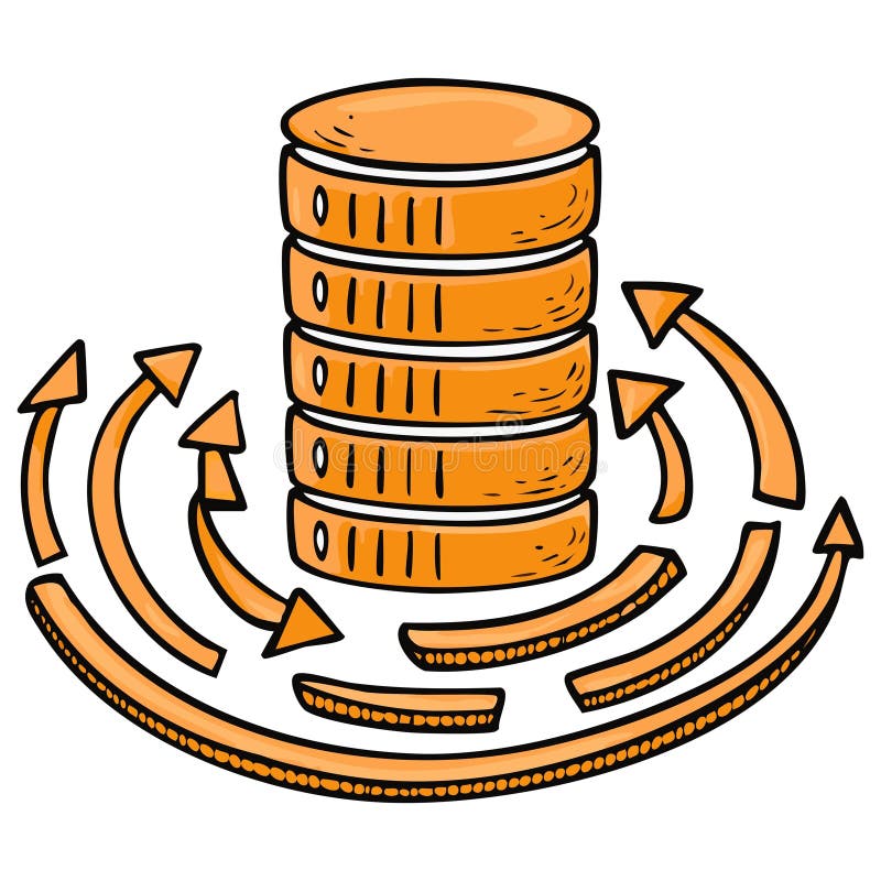 Cartoon Illustration of Data Storage Symbol with Circular Arrows ...