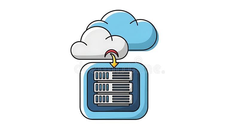 Cloud Storage Cartoon Icon Delivering Data To a Server Stock Illustration - Illustration of ...