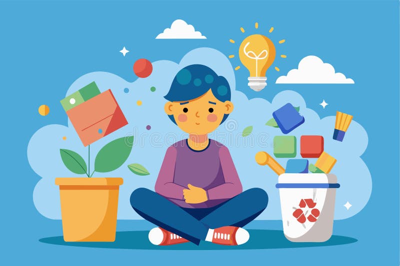 A Cartoon Illustration Depicting a Person Sorting Thoughts in a ...