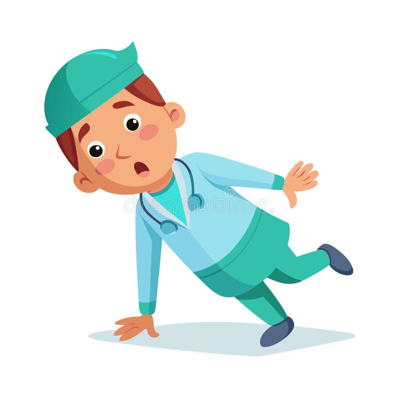 Cartoon Doctor Slipping, Falling Down with a Scared Expression on His ...