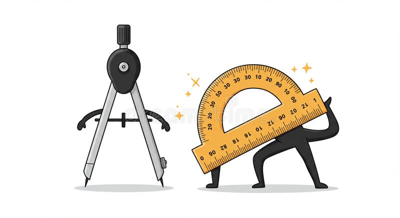 A Cartoon Illustration Depicts a Pair of Compasses and a Protractor ...