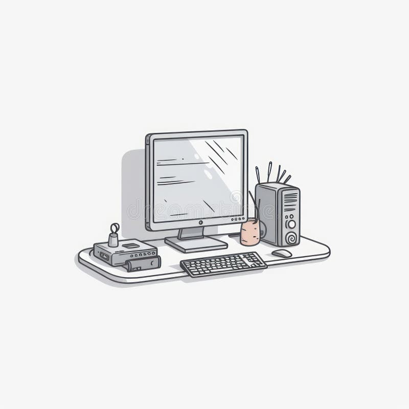 A Cartoon Illustration of a Desktop Computer. Generative AI. Stock ...