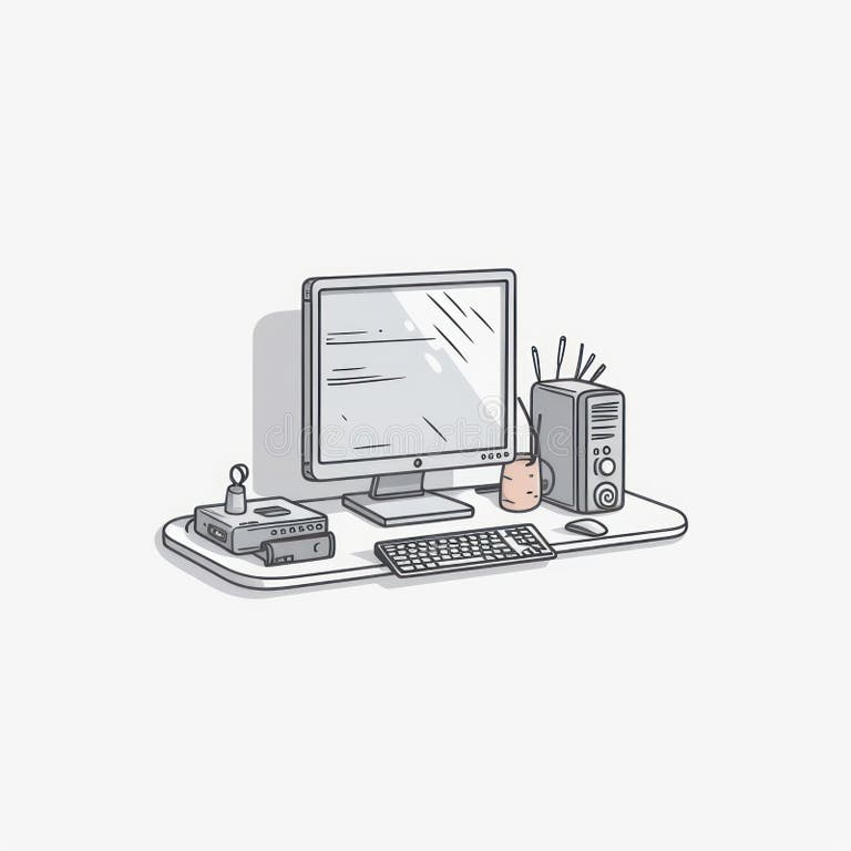 A Cartoon Illustration of a Desktop Computer. Generative AI. Stock ...