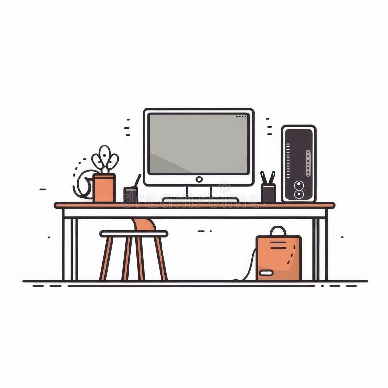 A Cartoon Illustration of a Desktop Computer. Generative AI. Stock ...