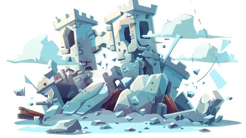 Cartoon Illustration of a Destroyed Building, Damaged Structure, the ...