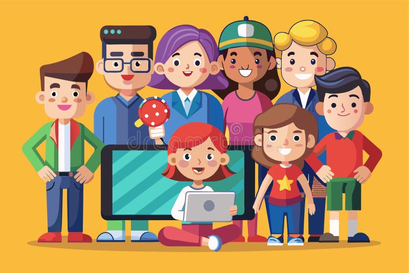 A Cartoon Illustration of a Diverse Group of People on a Video Call ...