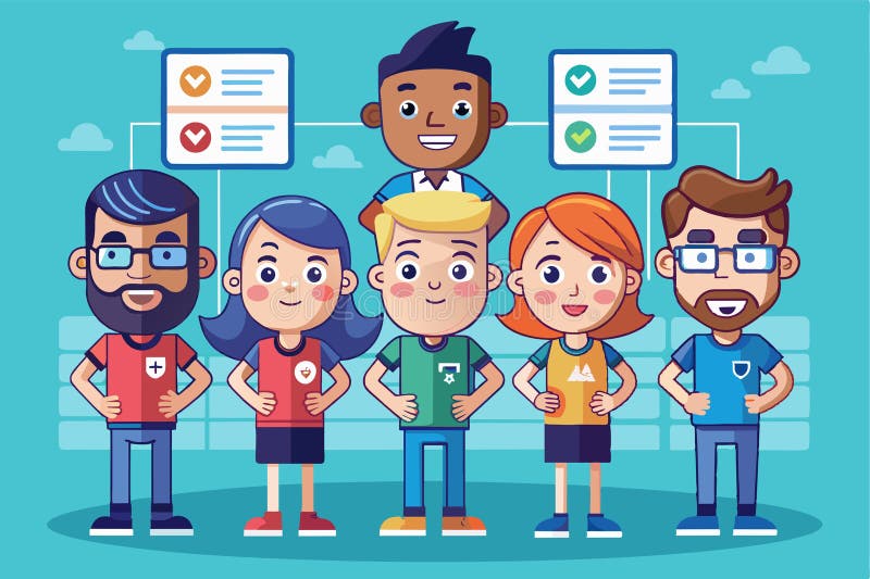 A Cartoon Illustration of a Diverse Team of Six People Standing ...