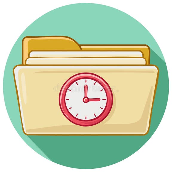 Cartoon Illustration of Document Folder with Clock Icon Representing ...