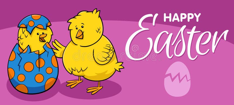 Cartoon Easter Chick Hatching from Easter Egg Greeting Card Stock ...