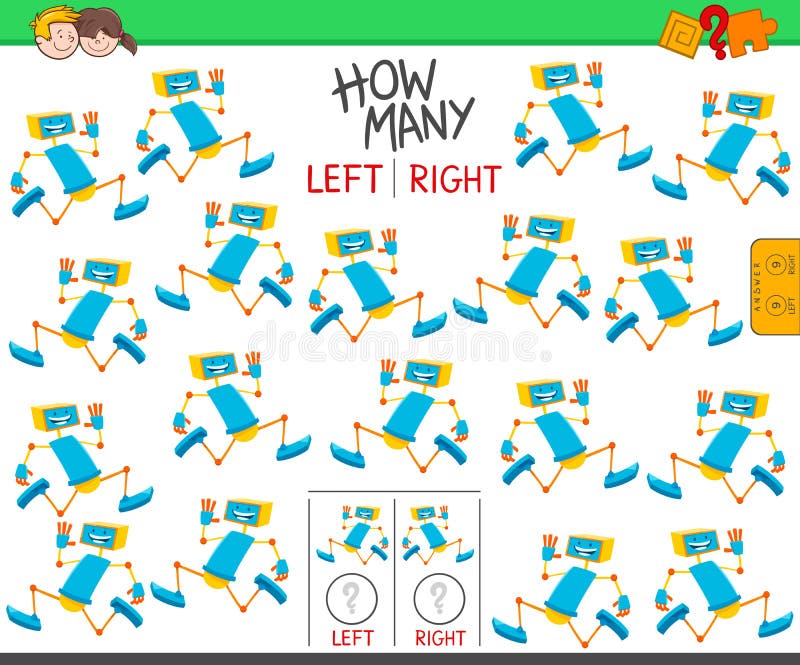 Counting Left and Right Pictures of Funny Robot Stock Vector ...